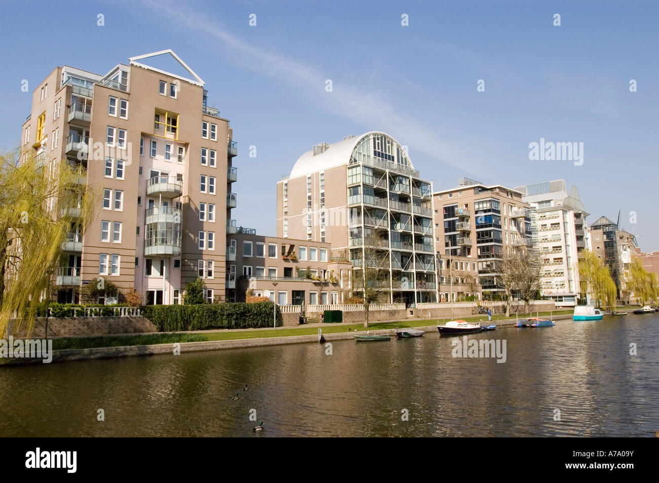 Modern Dutch architecture on canal gracht in Amsterdam, Holland Stock ...