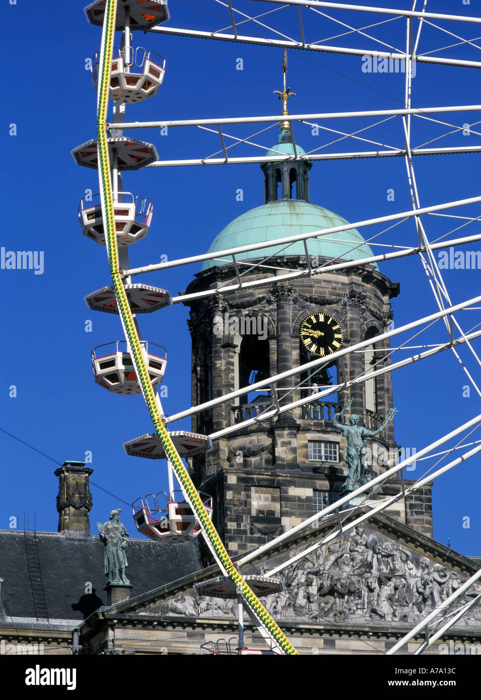 Netherlands Amsterdam Royal Palace(Koninklijk Paleis) fair big wheel ...