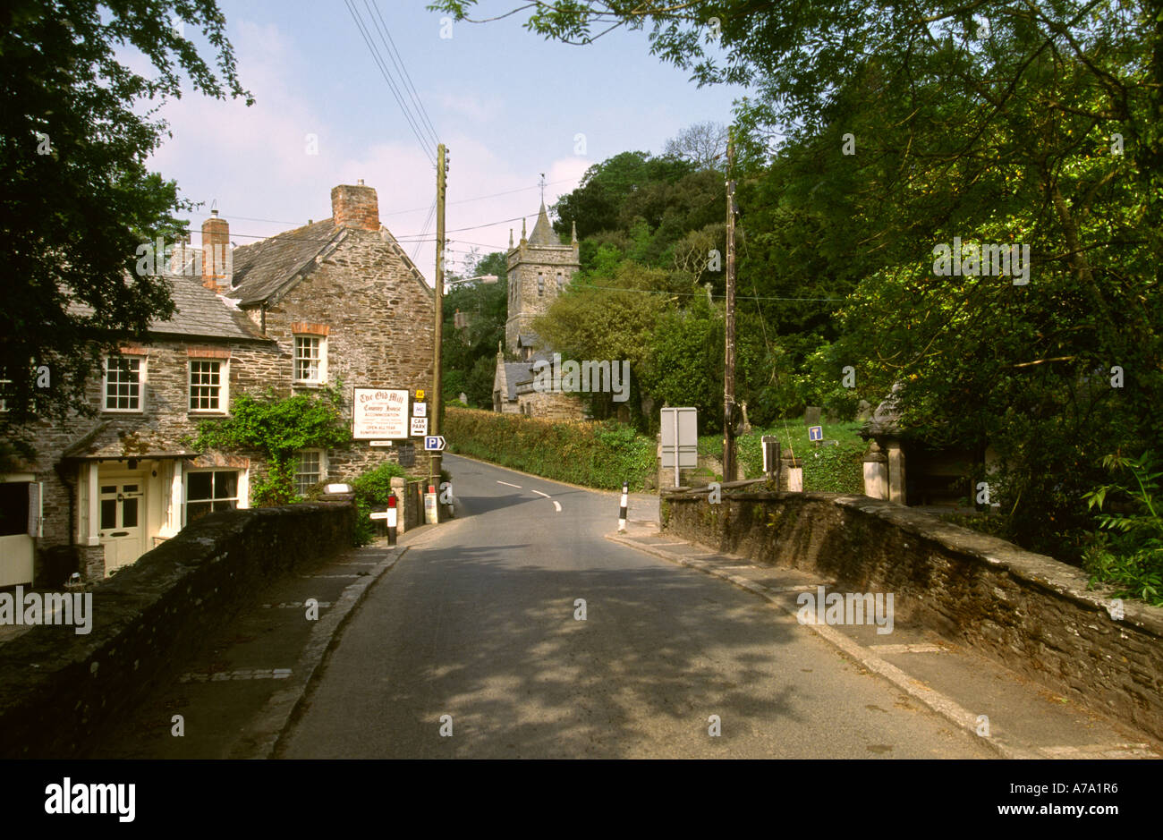 UK England Cornwall Little Petherick village and St Petroc's church ...