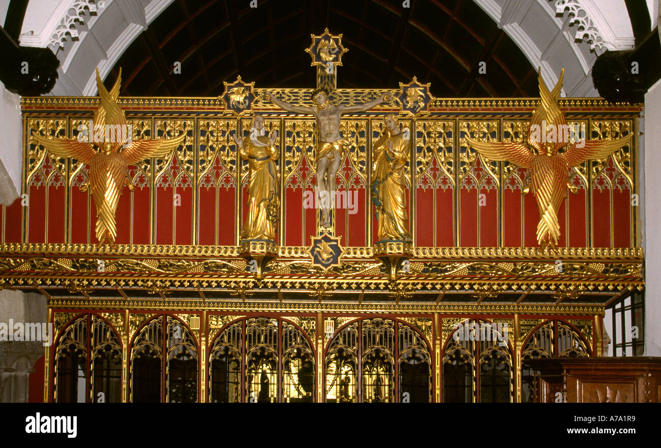 Cornwall Little Petherick Church carved gilded Altar Screen Stock Photo ...