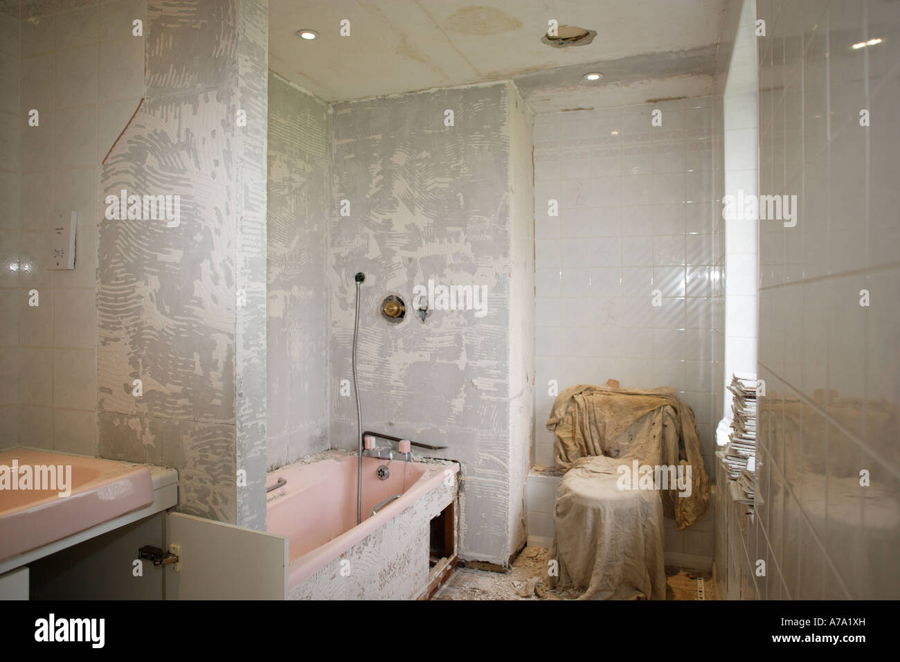 Building work being done to a bathroom Stock Photo - Alamy