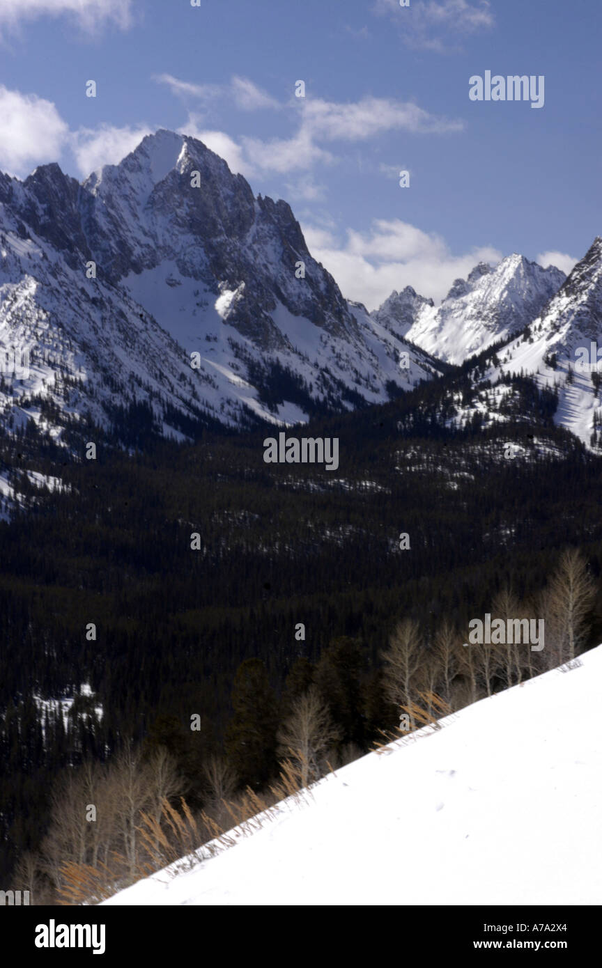 USA Idaho Stanley Sawtooth Mountains near Sun Valley Scenic winter view ...