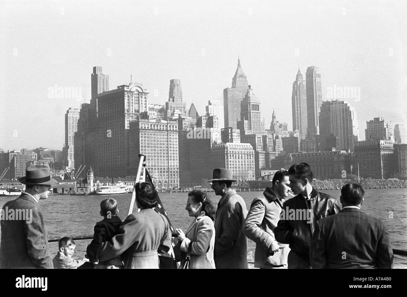 Lower New York City Skyline from Ferry 1947 Manhattan New York Stock ...