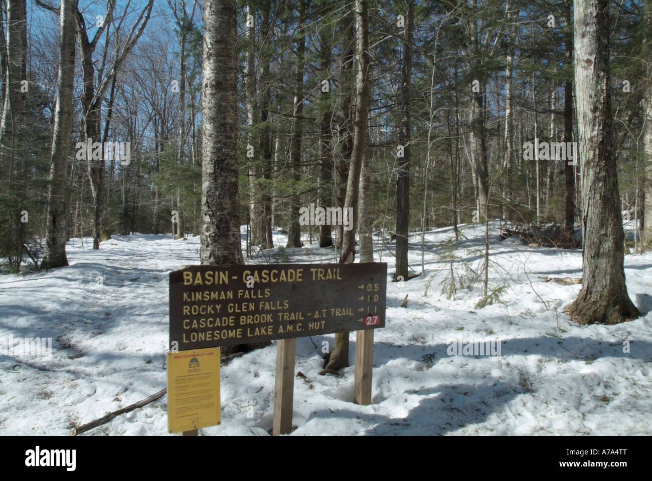 Spring Hiking Basin Cascade Trail sign in the White Mountains New ...