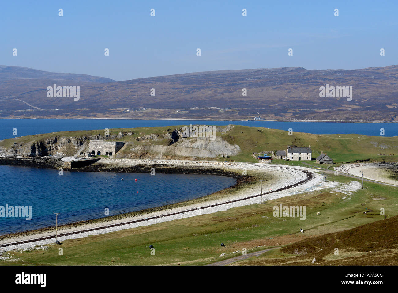 Old disused lime stone quarry on promontory in Loch Eriboll Sutherland ...
