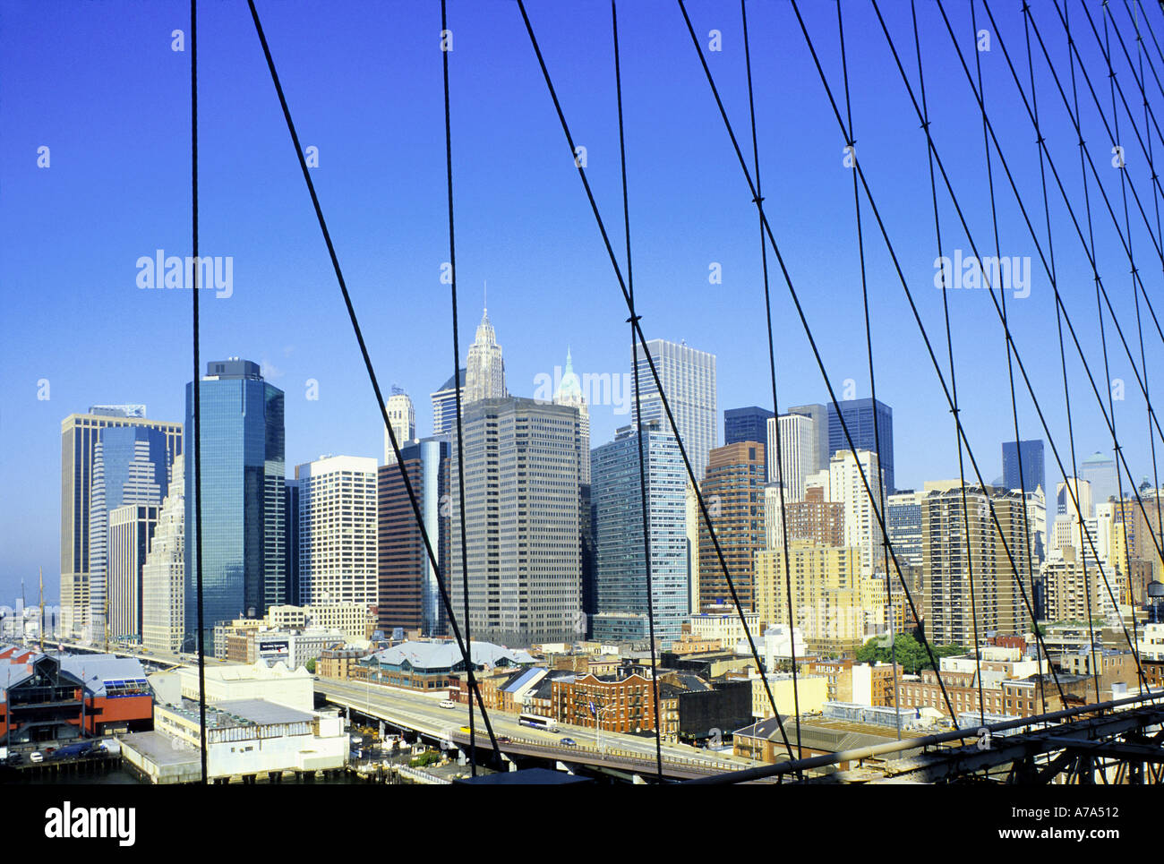 Brooklyn Bridge Lower Manhattan Skyline New York Stock Photo - Alamy