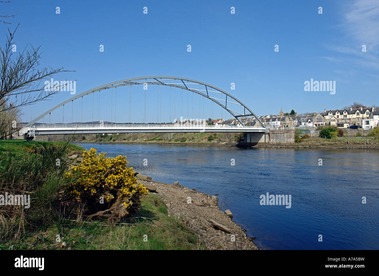 Bridge spanning Kyle of Sutherland floating into Dornoch Firth at Bonar ...