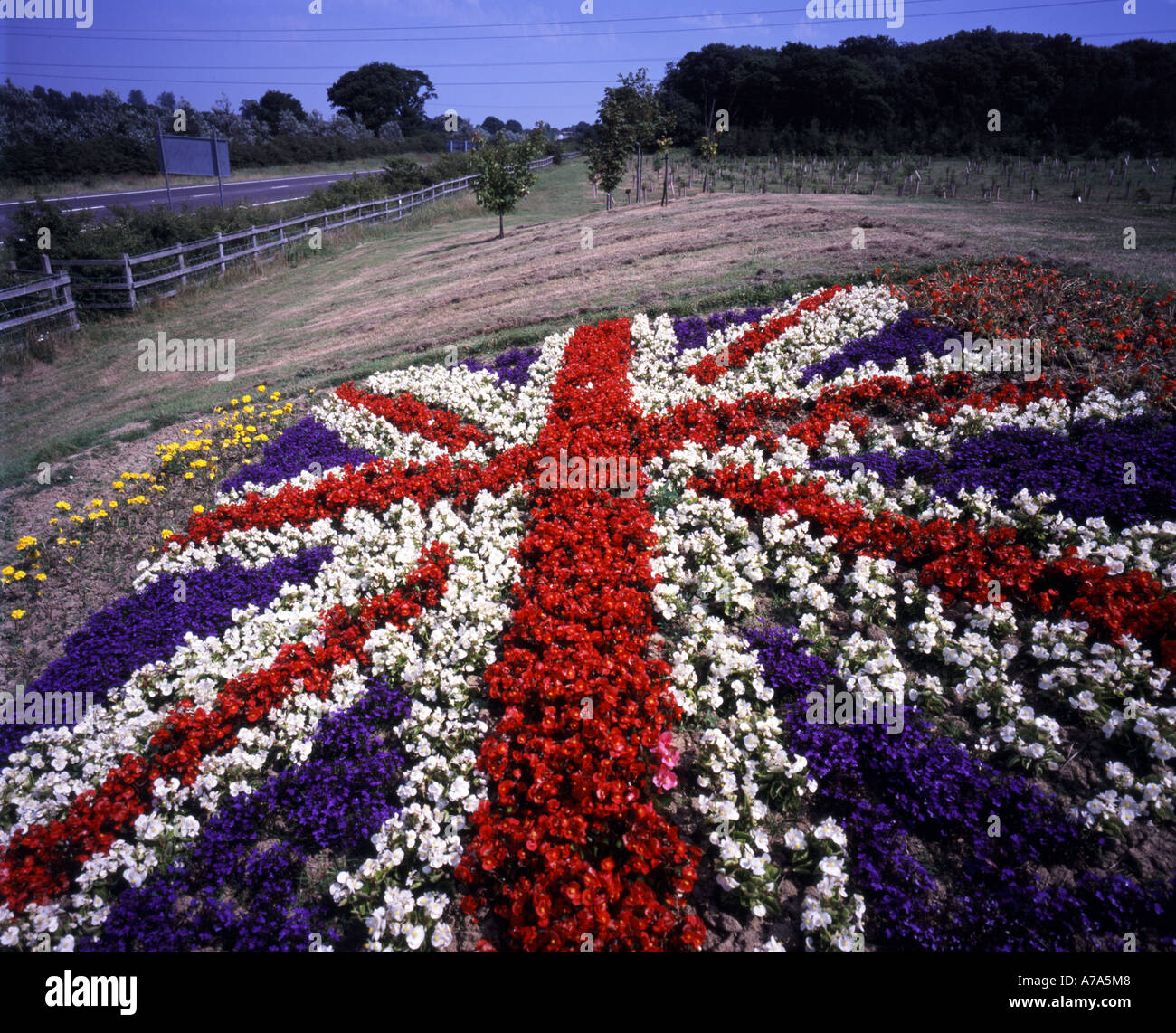 Union Jack flower bed by the side of the road during the Queens Golden ...