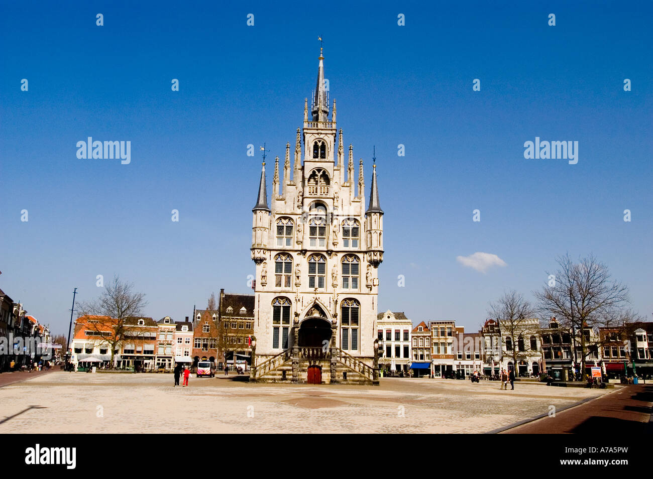 Gouda Stadhuis or Town Hall heritage building on Grote Markt with blue ...