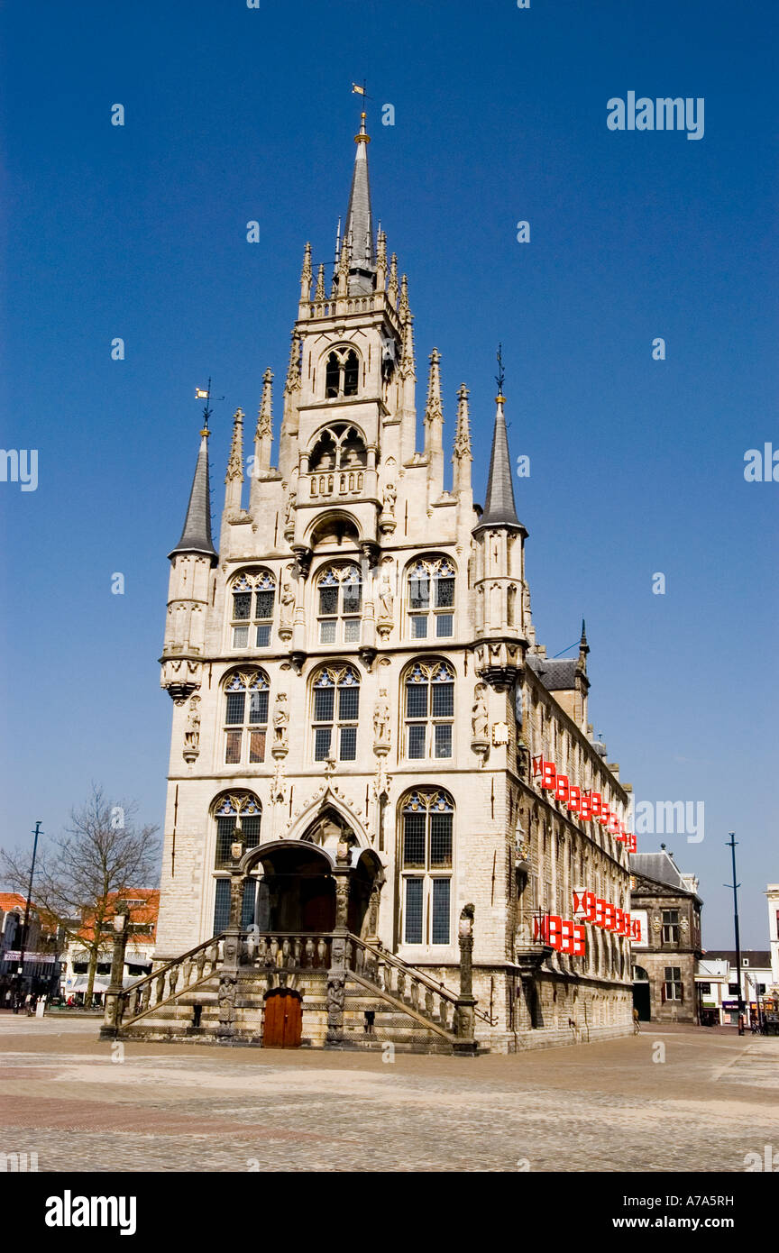 Gouda Stadhuis or Town Hall heritage building on Grote Markt with blue ...