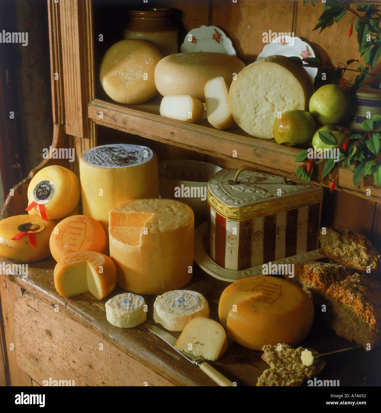 different irish varieties of cheeses brands burren gold and st. tola ...