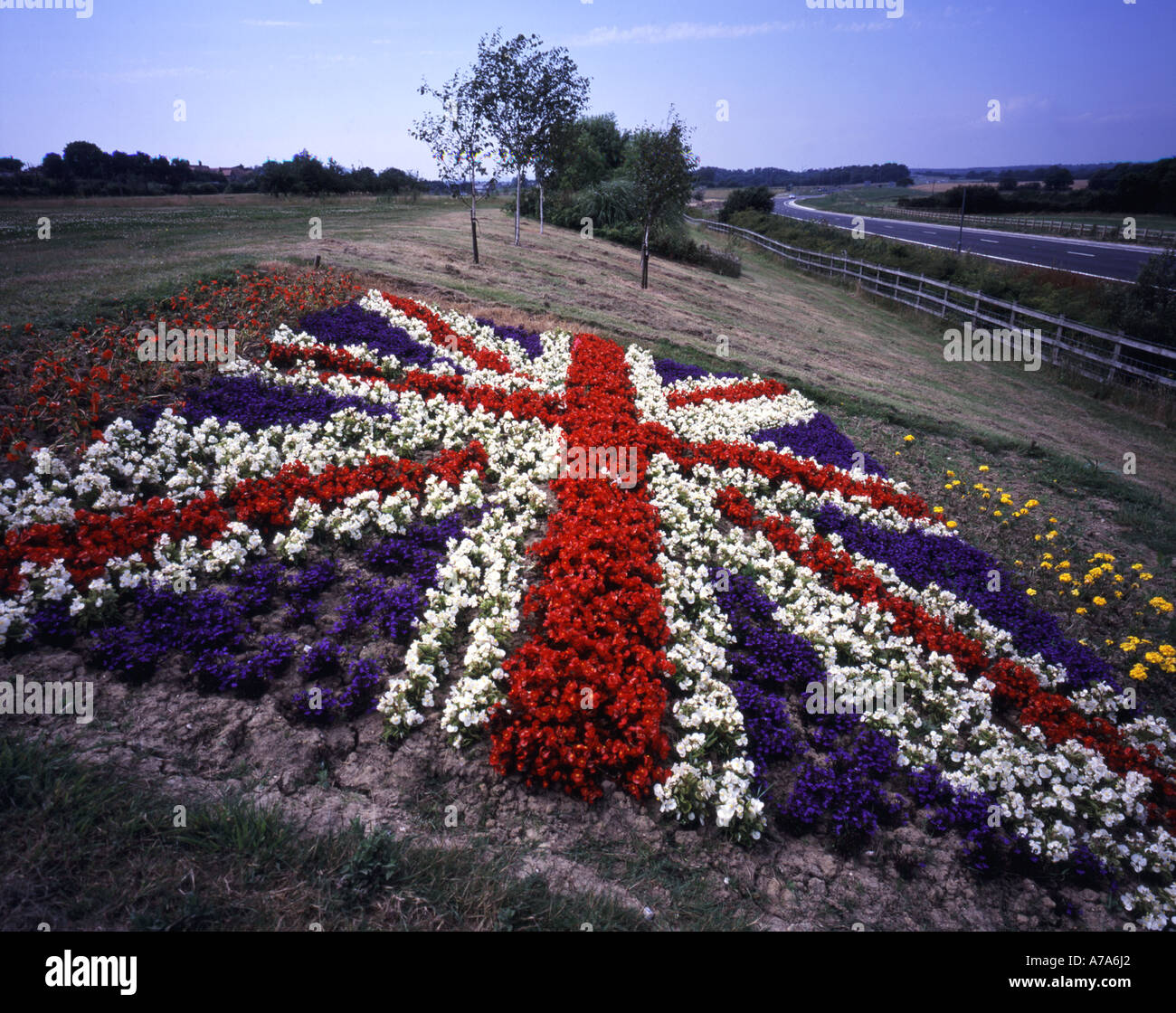 Union Jack flower bed by the side of the road during the Queens Golden ...