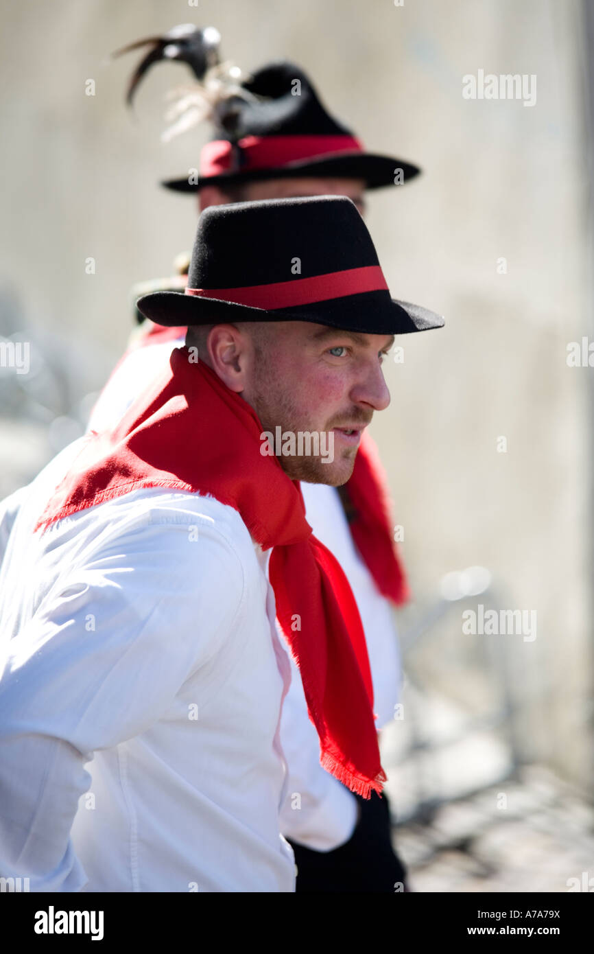 Couple of men dressed in the traditional alpine costume for the Easter ...