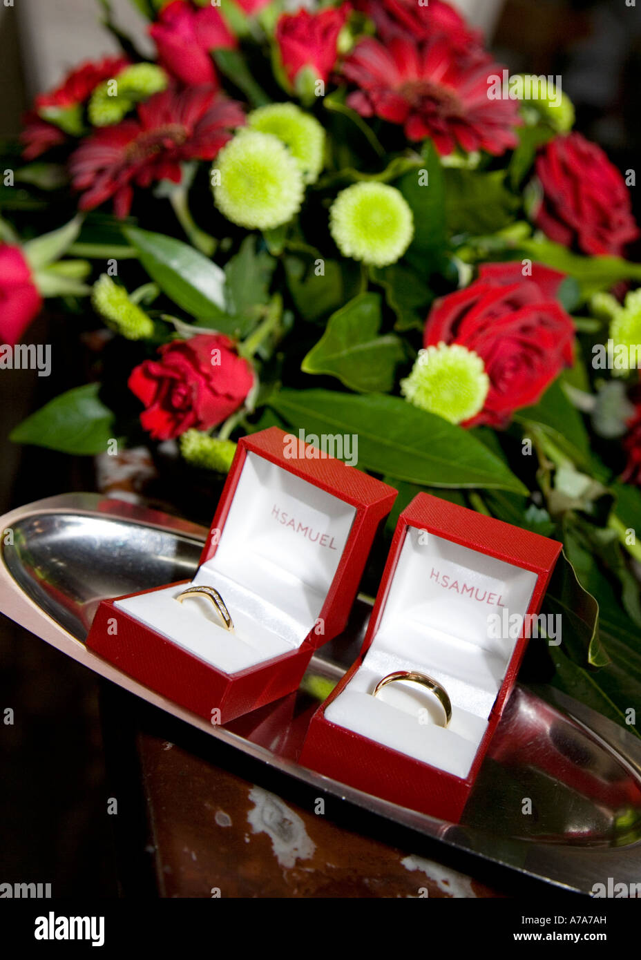 Two wedding rings in their boxes Stock Photo - Alamy