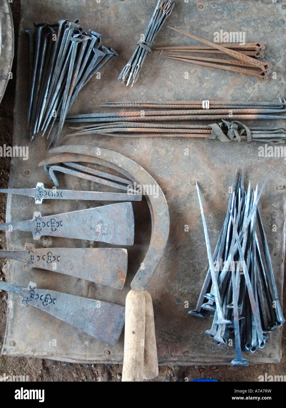 Handmade tools made from recycled metal by craftsmen in the Malian ...