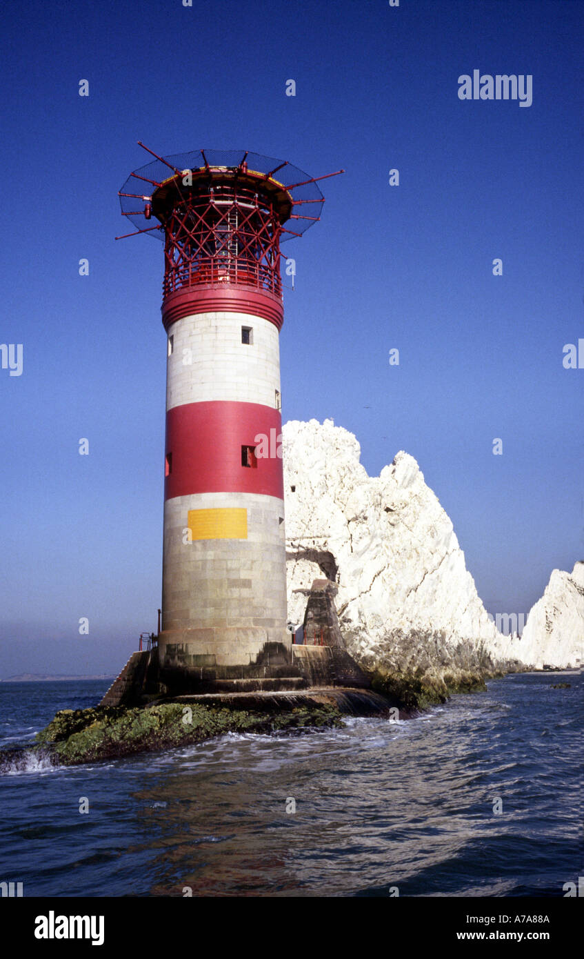 The Needles light house from the sea at the western end of the Isle of ...