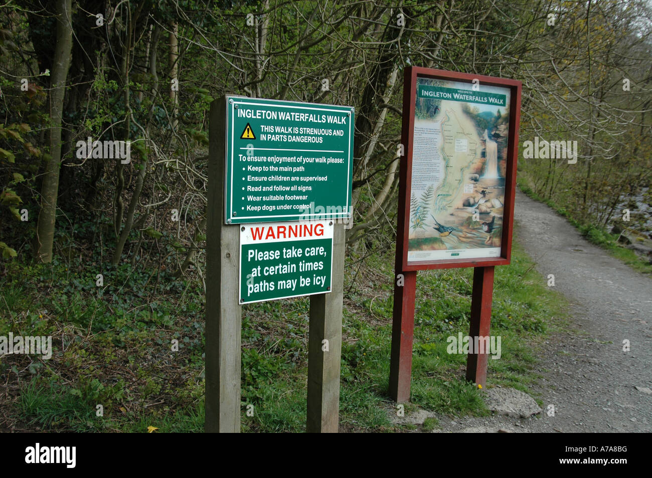 Information board and map of the Ingleton Waterfalls Trail, Yorkshire ...