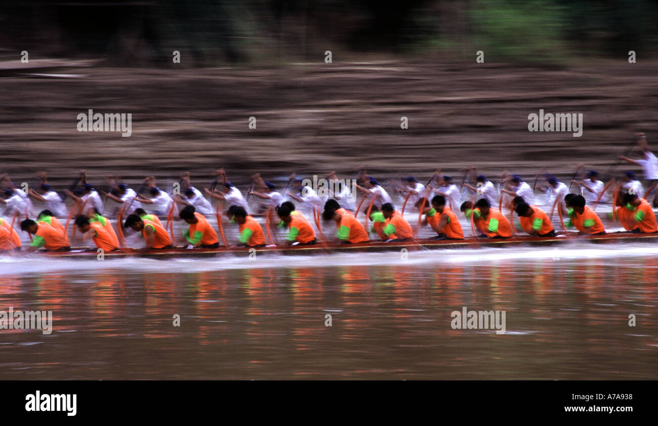 Dragon boat race on the Nam Khan River in Luang Prabang Laos Stock ...