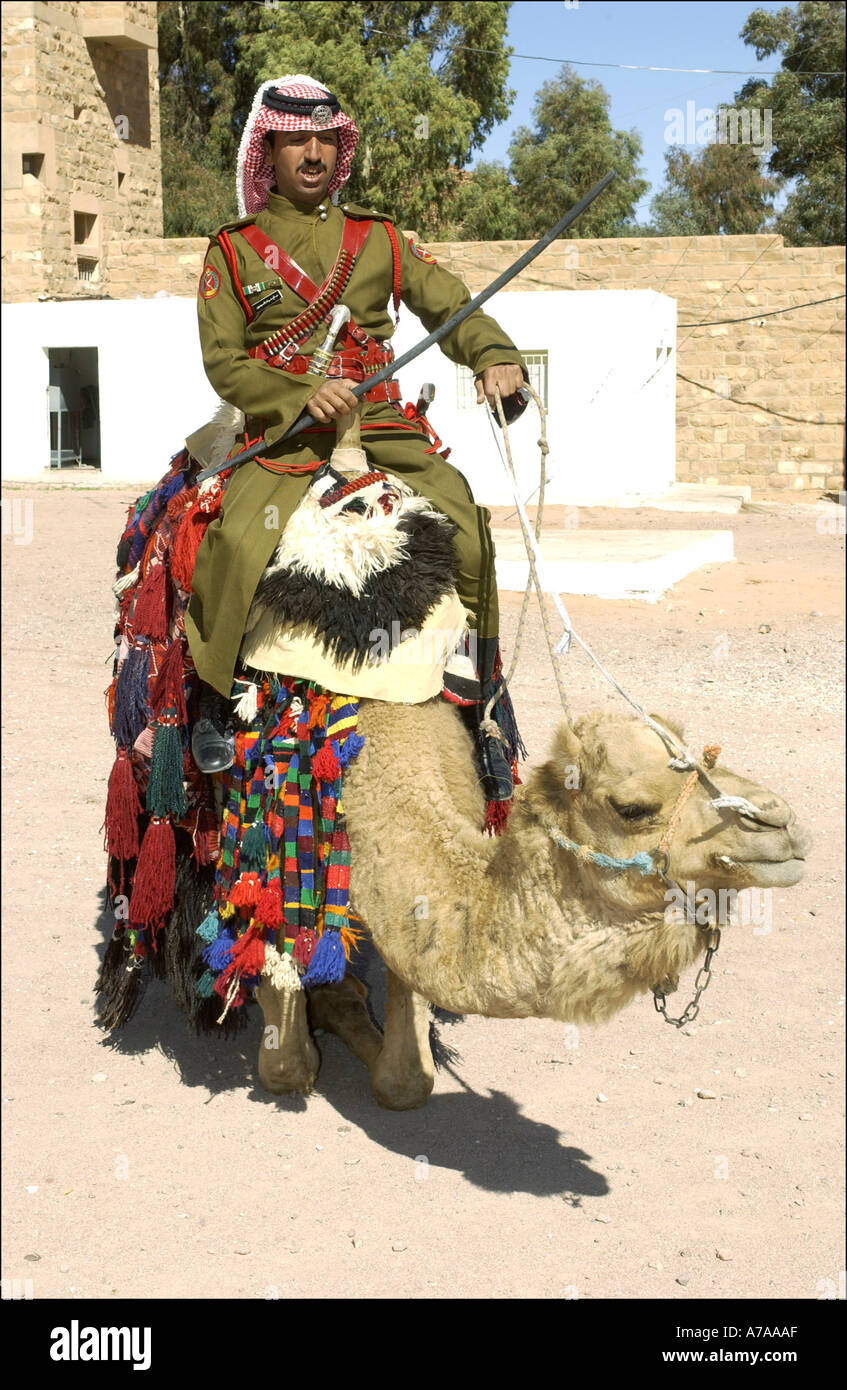 Jordanian Dessert police Officer on Camel, Petra Jordan Stock Photo - Alamy