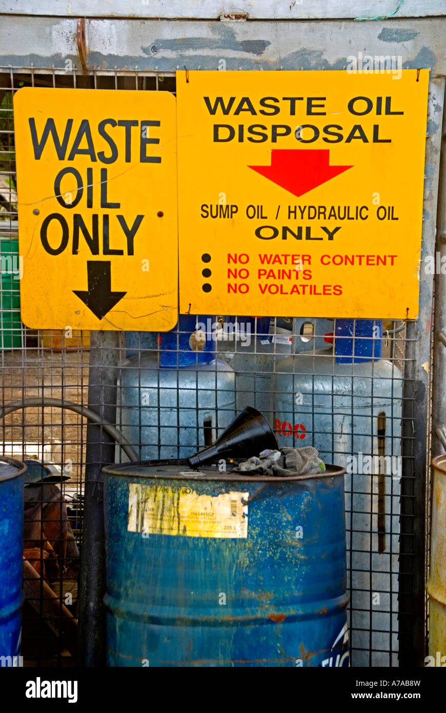 Waste oil recycling at a yacht club in Hobart Tasmania Stock Photo - Alamy