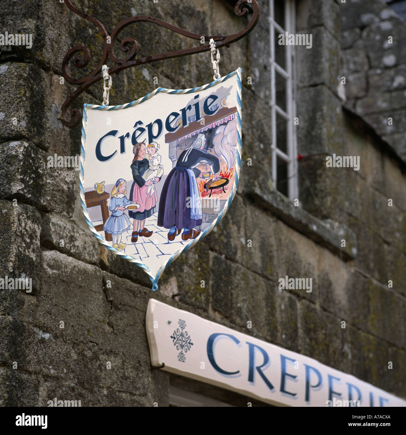 Sign of a creperie / Locronan Stock Photo - Alamy