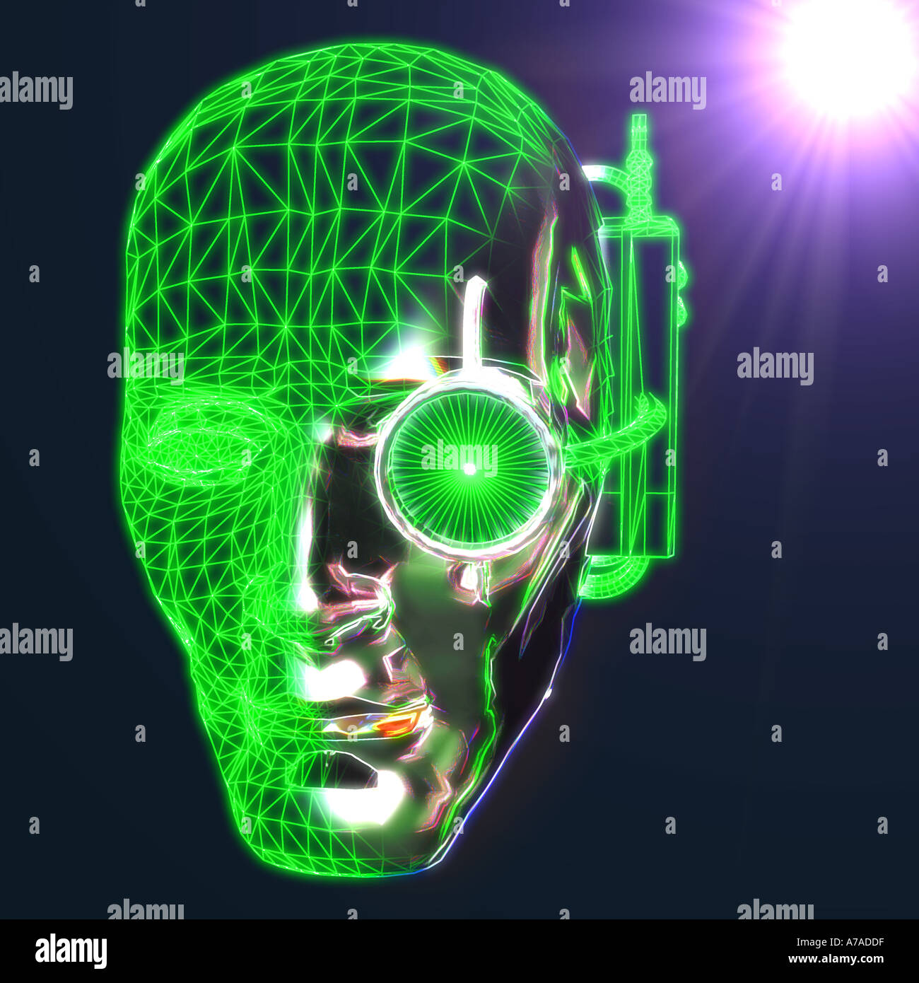 computer generated 3D robot face wearing bionic eyeglass Stock Photo ...