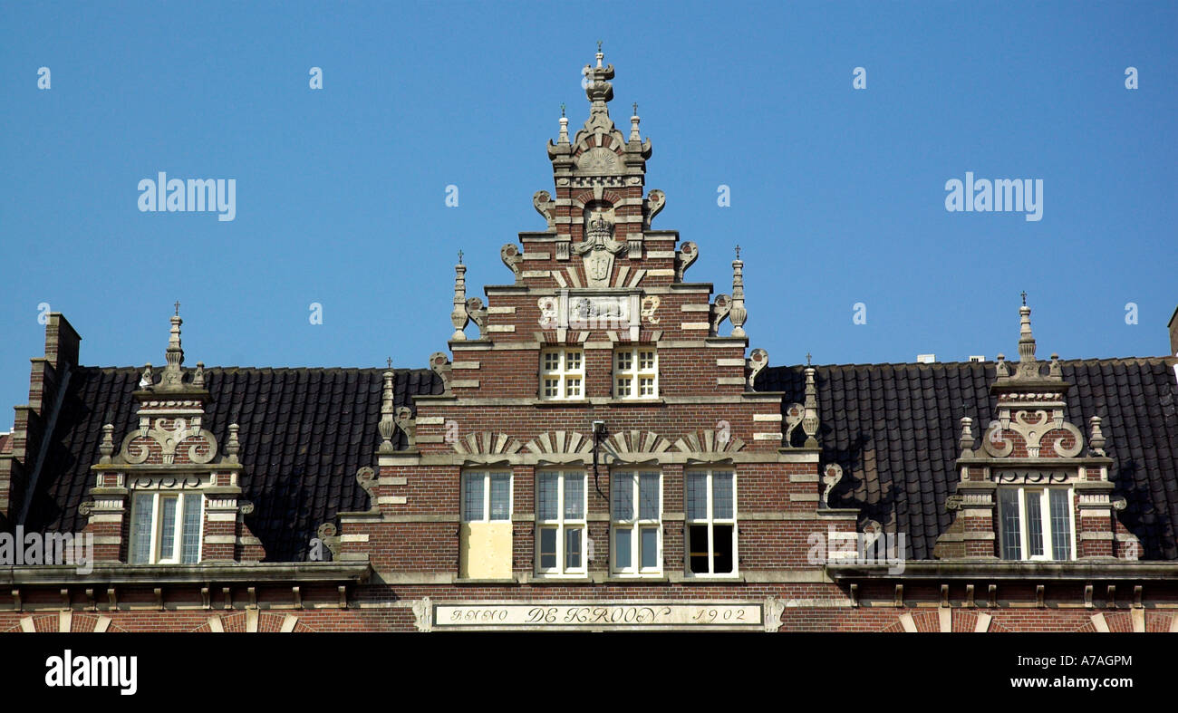 Detail of traditional dutch buildings surrounding the market square in ...