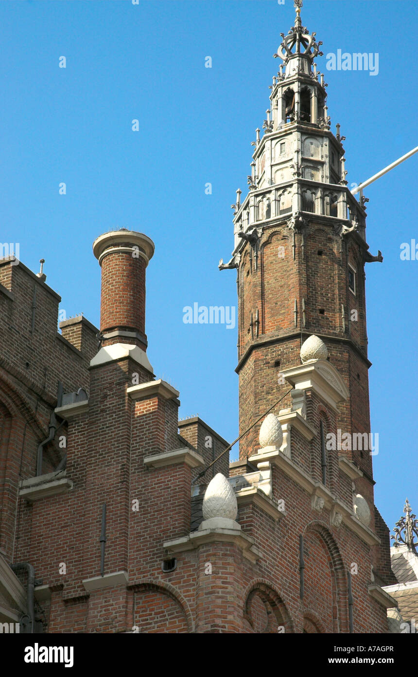 Detail of traditional dutch buildings surrounding the market square in ...