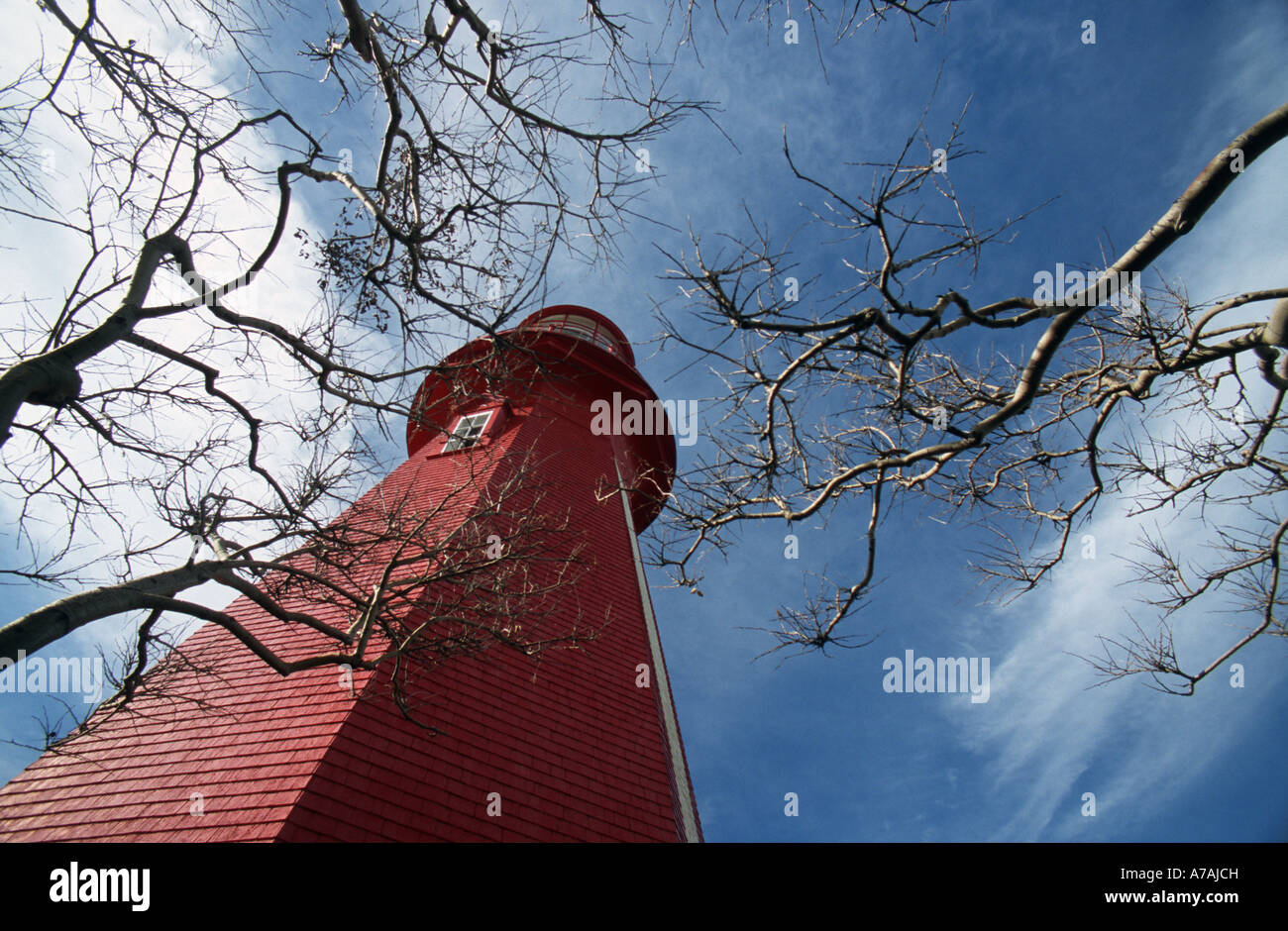 Looking up at the lighthouse at La Martre Quebec Stock Photo - Alamy