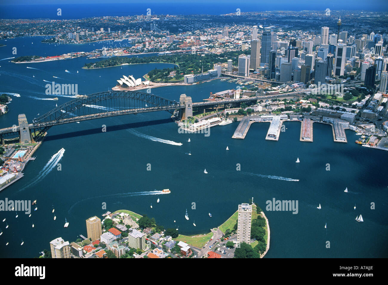 Aerial view of Sydney with Harbour Bridge from above North Sydney Stock ...