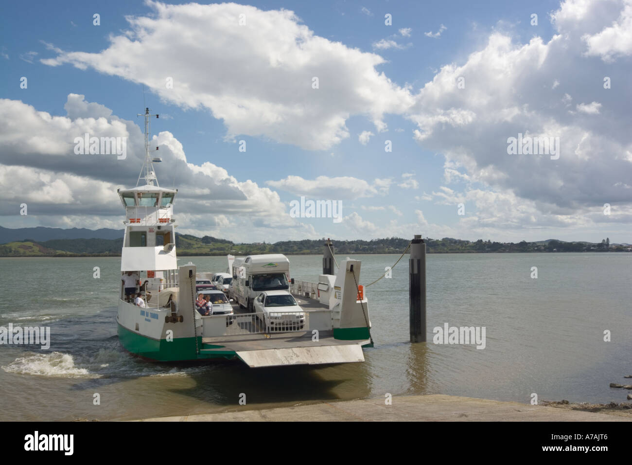 New Zealand Rawene to Kohukohu car ferry on the Hokianga harbour Stock ...