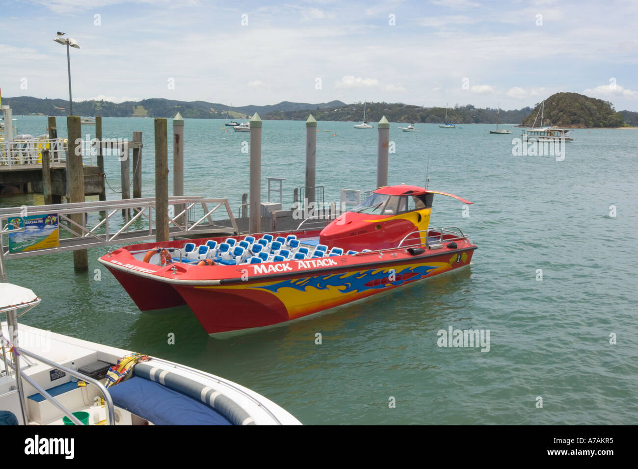 Paihia Bay of Islands New Zealand Wharf with various tourist boats ...