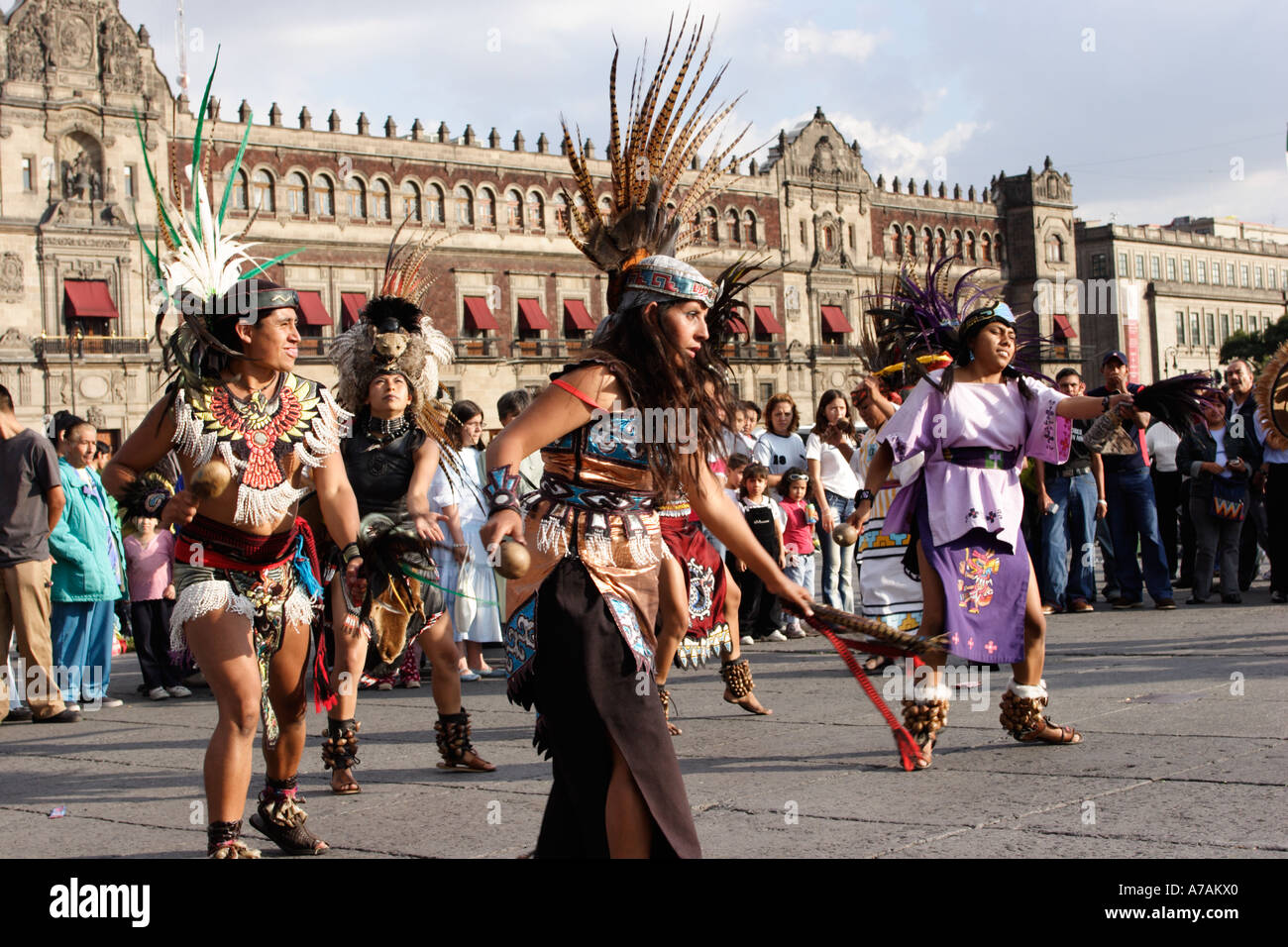 Aztec Dancers perform in the Zocalo Plaza de la Constitucion Mexico ...