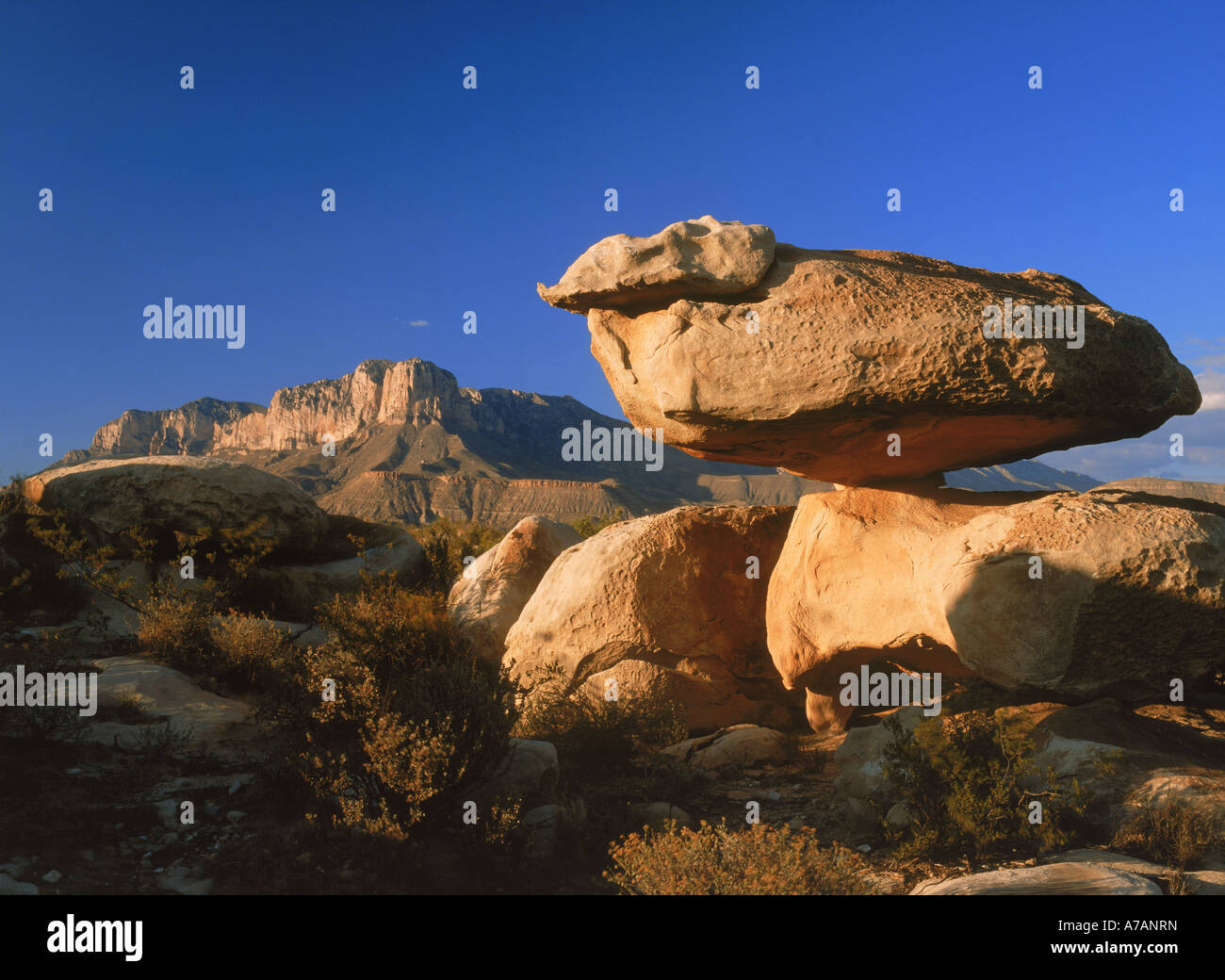 Balancing rock at Guadalupe Mountains National Park in Texas USA Stock ...