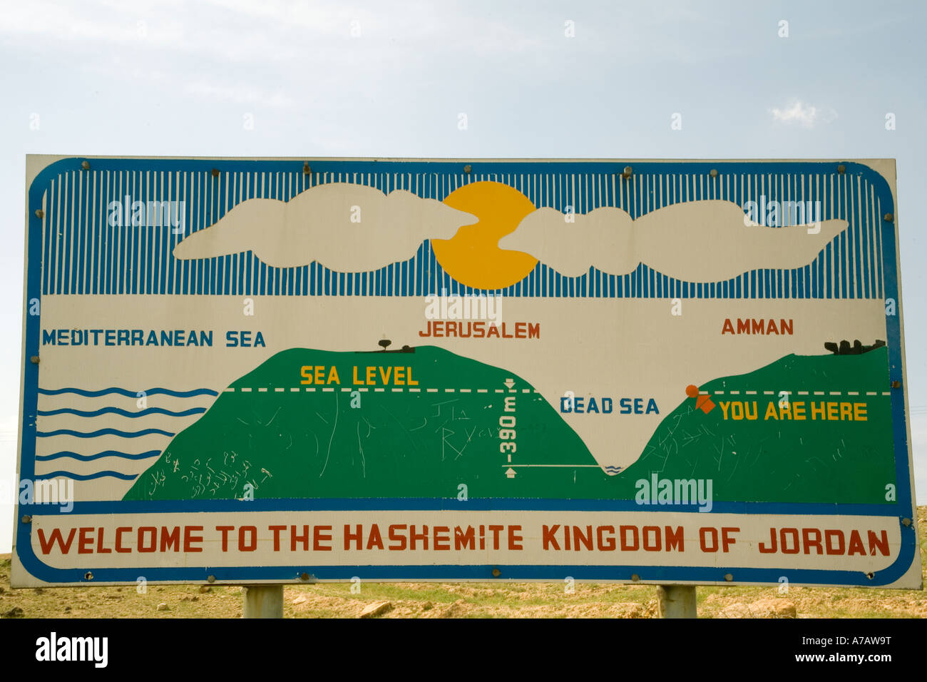 Jordan, Dead Sea sign Stock Photo - Alamy