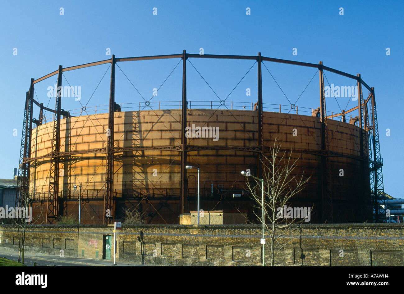 Variable volume gas container or Gasometer in Canning Town, London, UK ...