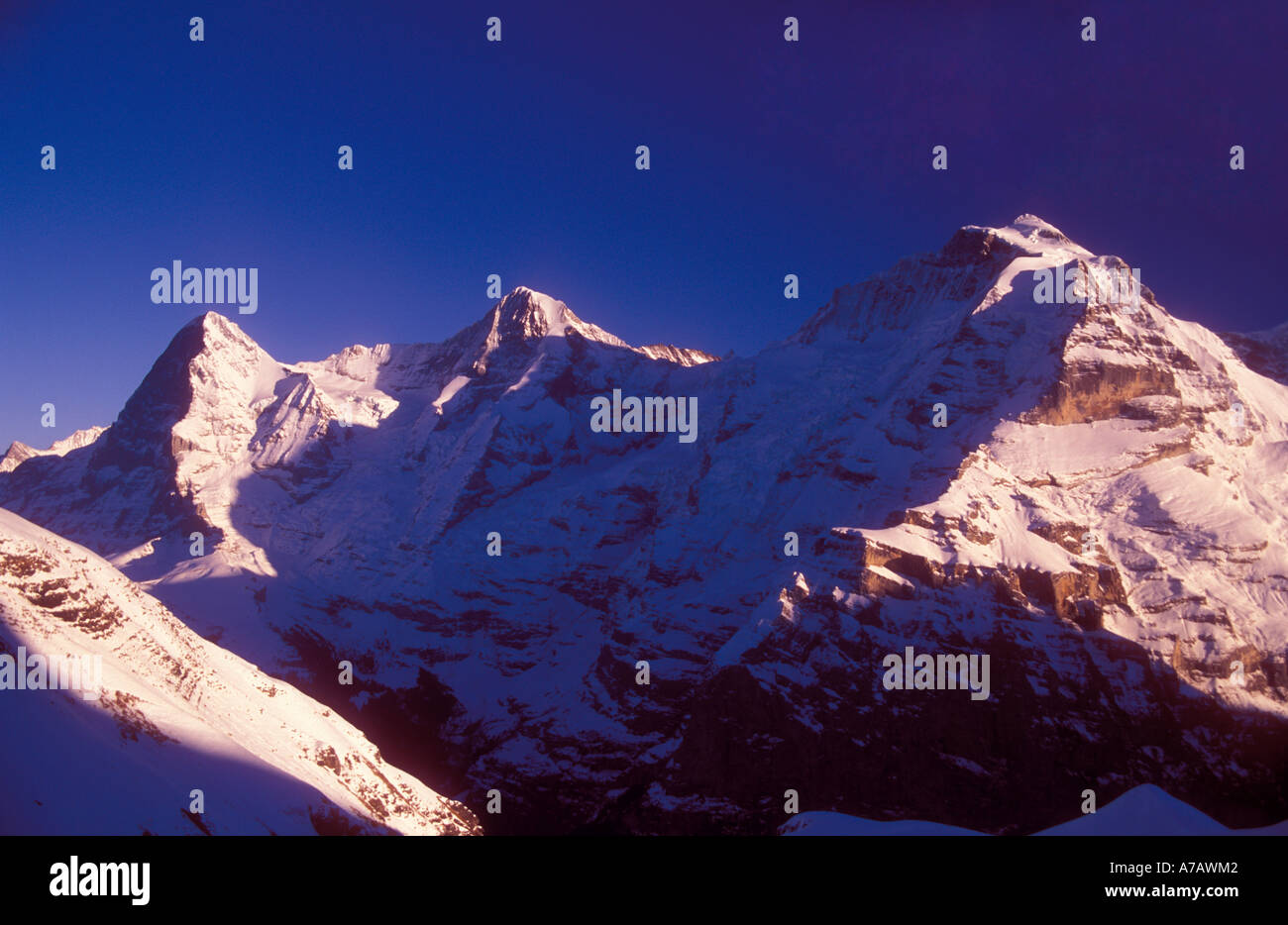 Mountains Eiger, Mönch, Jungfrau seen from Schilthorn Winter Bernese ...