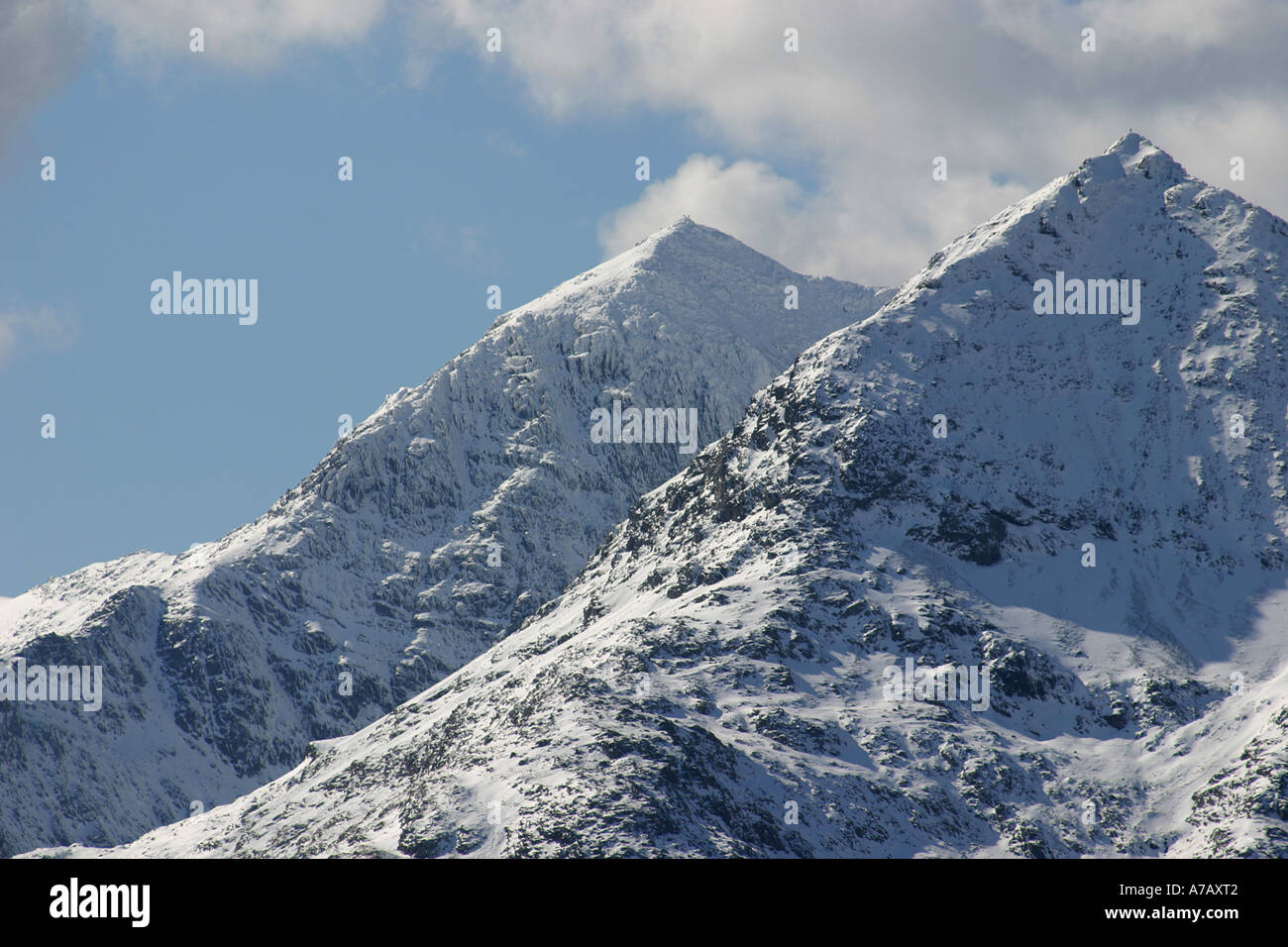 Snowdon and Crib Goch Mountains in Snow Snowdonia North West Wales ...