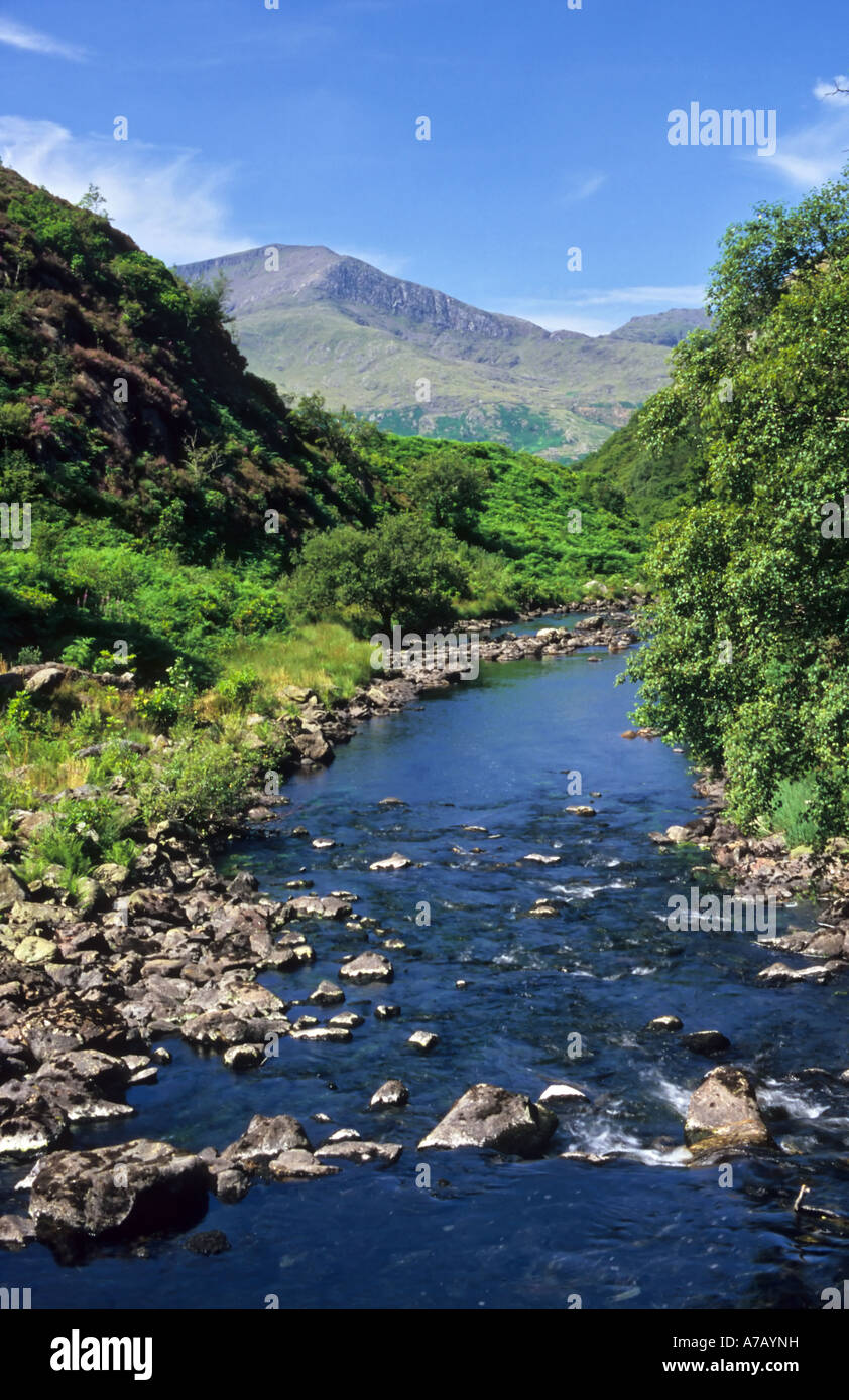 River flowing west from Lake Llyn Dinas to Beddgelert Snowdonia ...