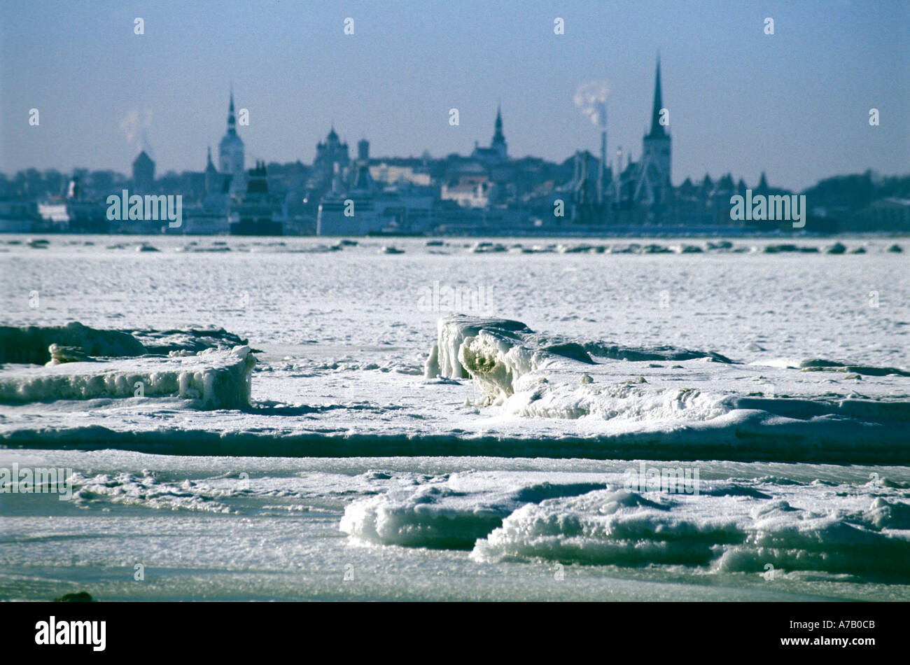 Tallinn skyline over frozen sea Stock Photo - Alamy