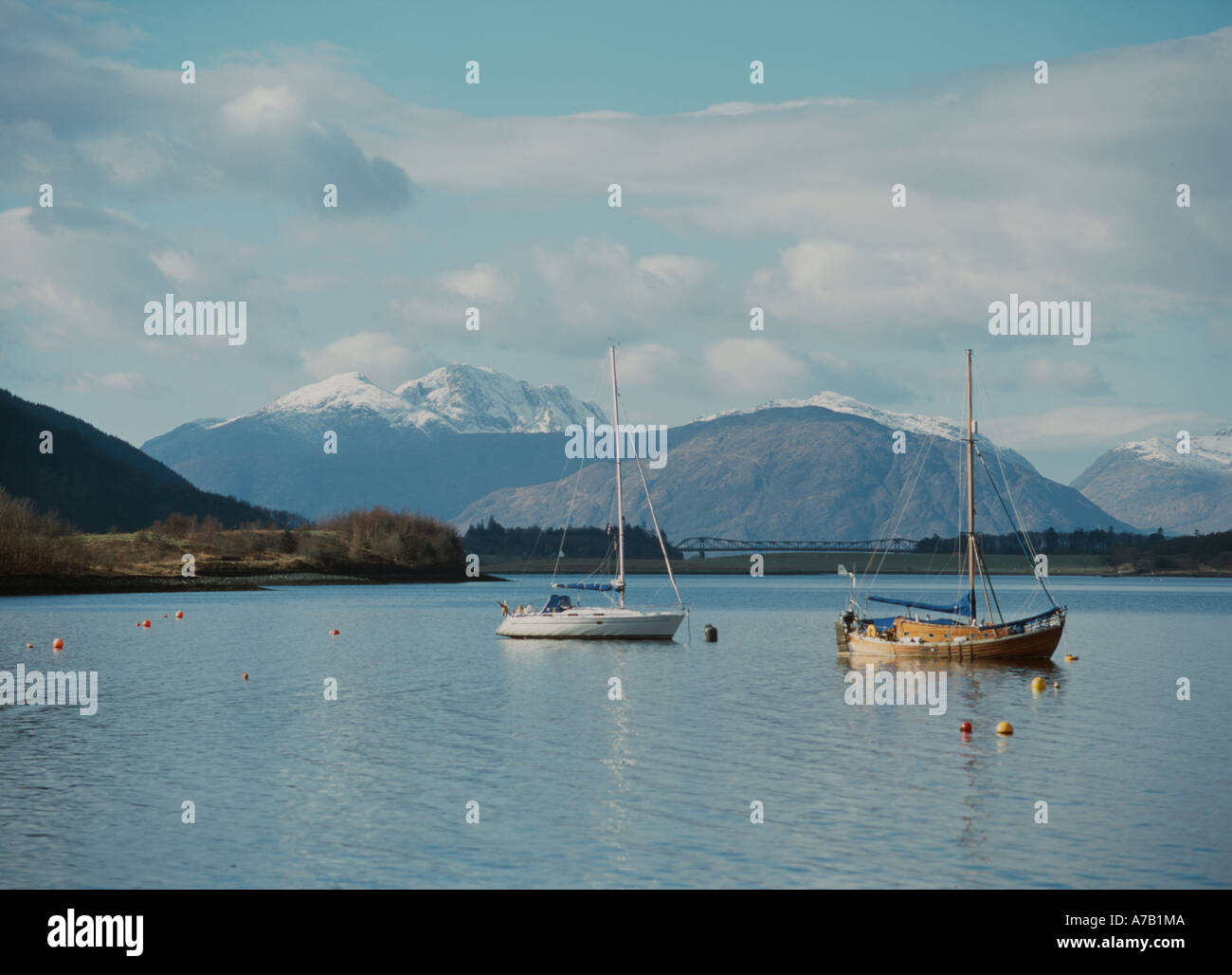 Ardgour Mountains and Loch Leven from near Ballachulish village in ...