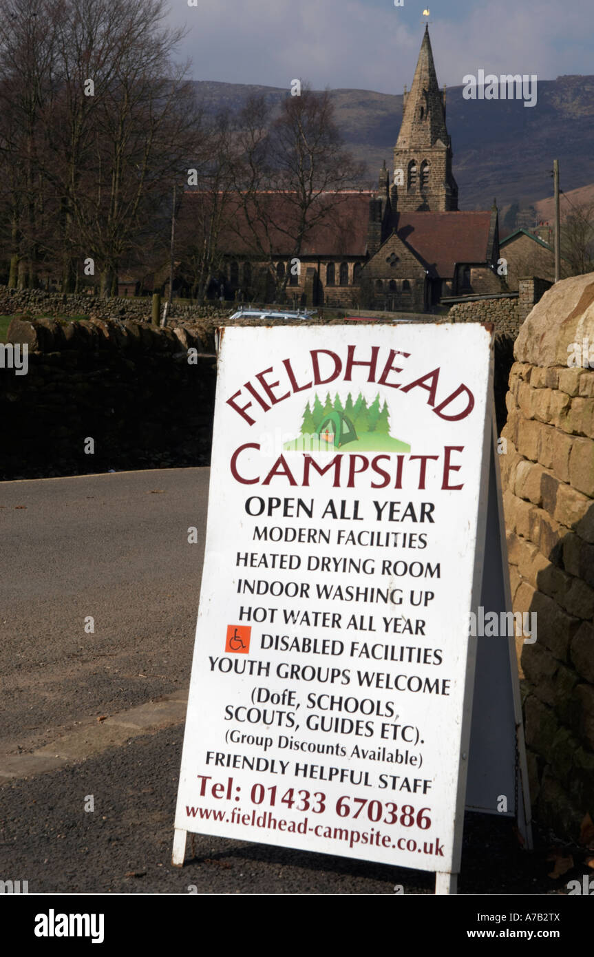 Fieldhead Campsite sign and church in Edale in Derbyshire "Great ...
