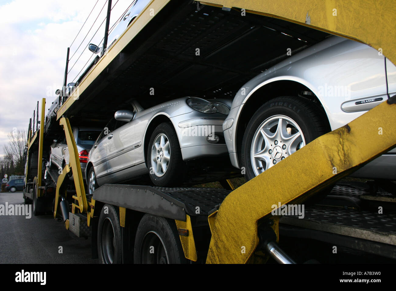 mercedes car being transported from factory to dealer. (c) by uli nusko ...
