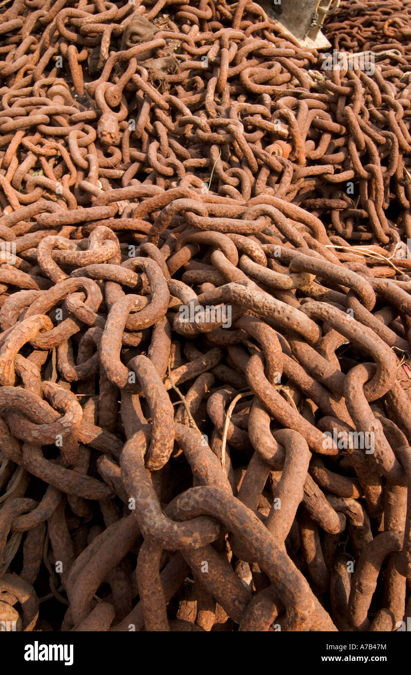 Rusty anchor chains in boatyard River Hamble, Hampshire, England, UK ...