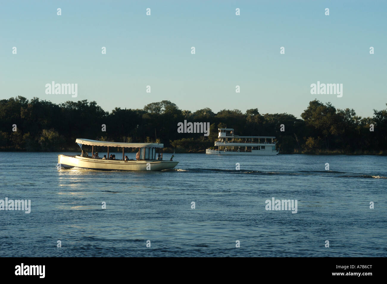 boats on Zambeze river, near Victoria falls, Zimbabwe Stock Photo - Alamy