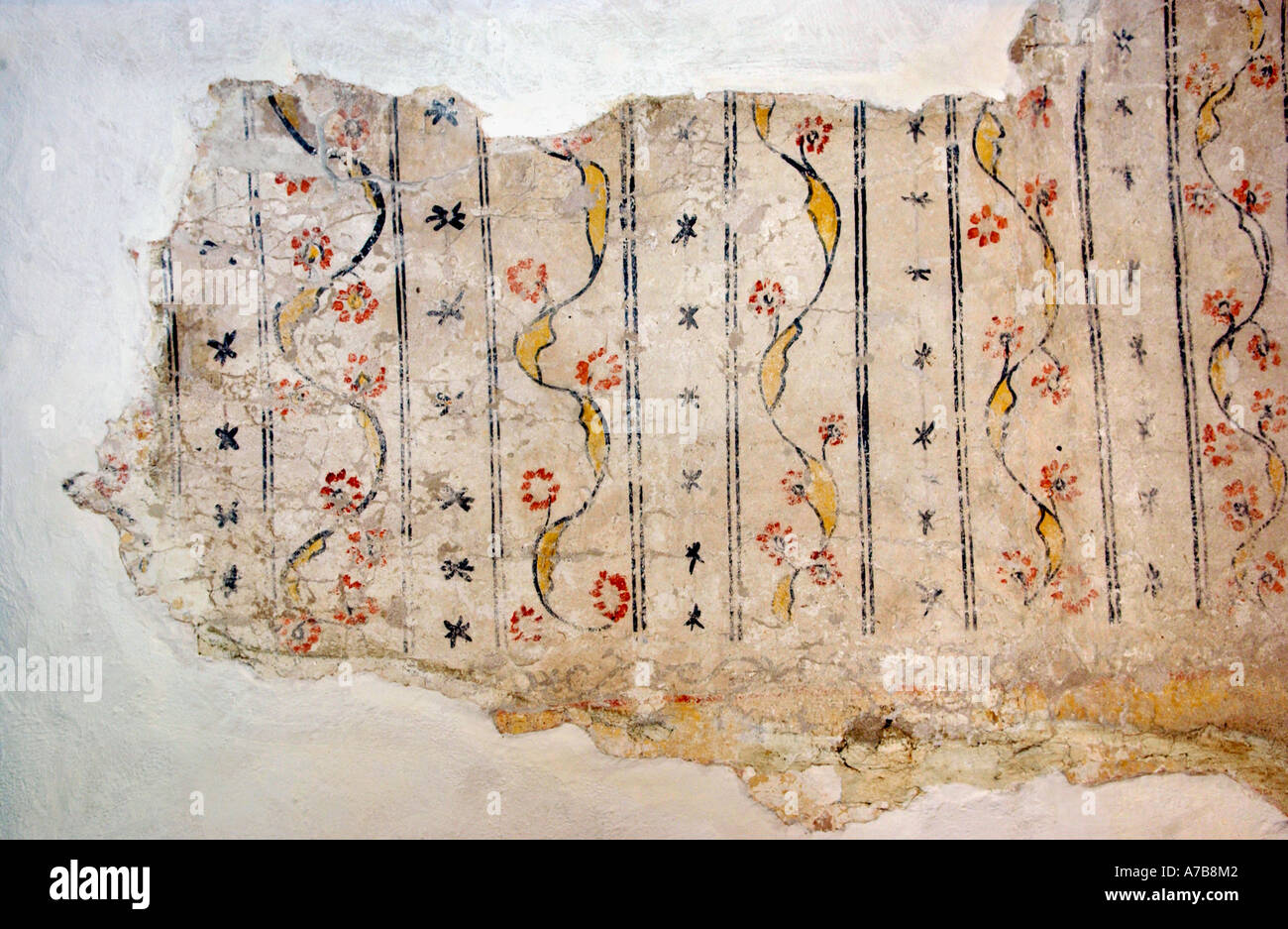Painted wallpaper in the Tudor Merchants House late 15th century town ...