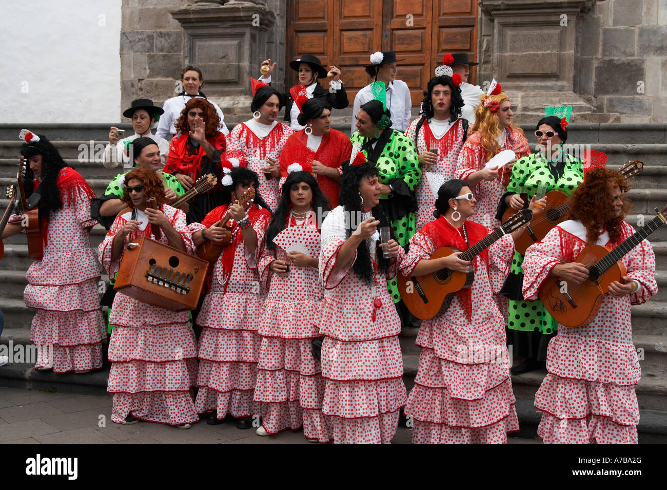 Men in drag at Carnival in Santa Cruz de La Palma on La Palma island in ...