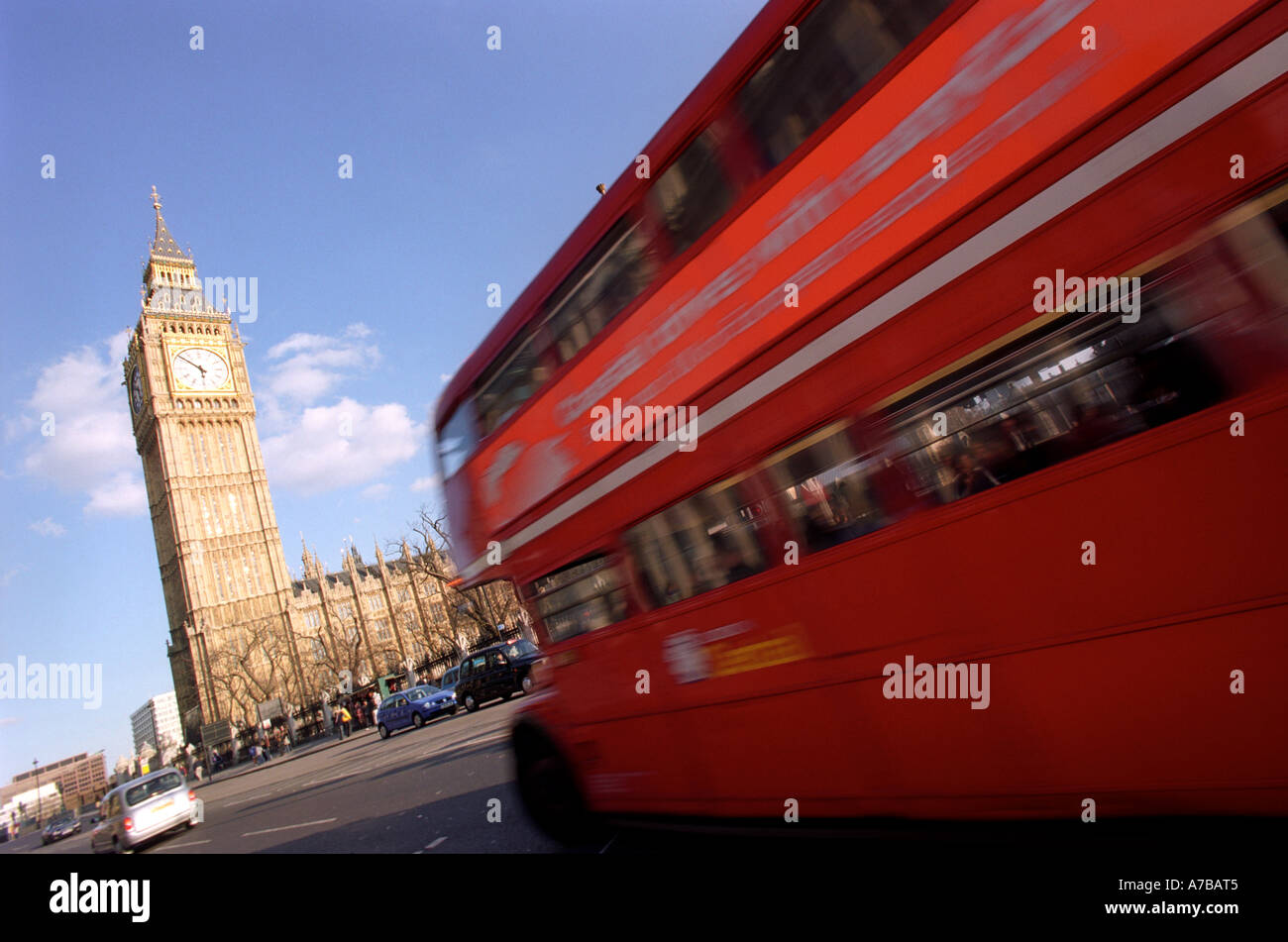 Big Ben and red Double Decker Bus, London Britain UK Stock Photo - Alamy