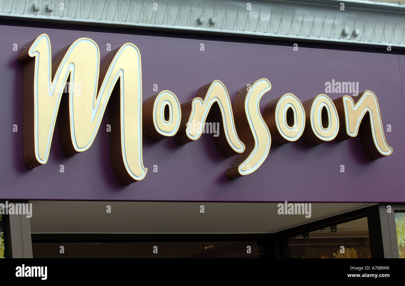 Monsoon shop sign, Britain UK Stock Photo - Alamy