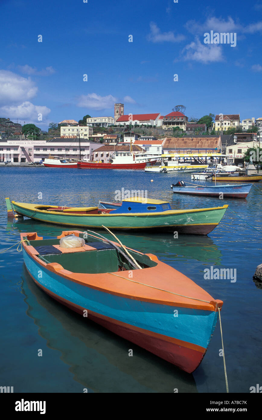 boats in The Carenage, the harbor in St Georges, Grenada Stock Photo ...